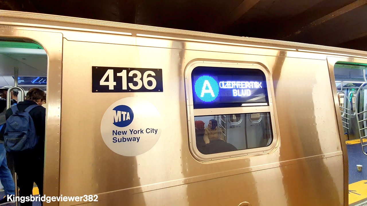 4K HDR: Queens-bound R211 A Train at the Nostrand Avenue Subway Station ...