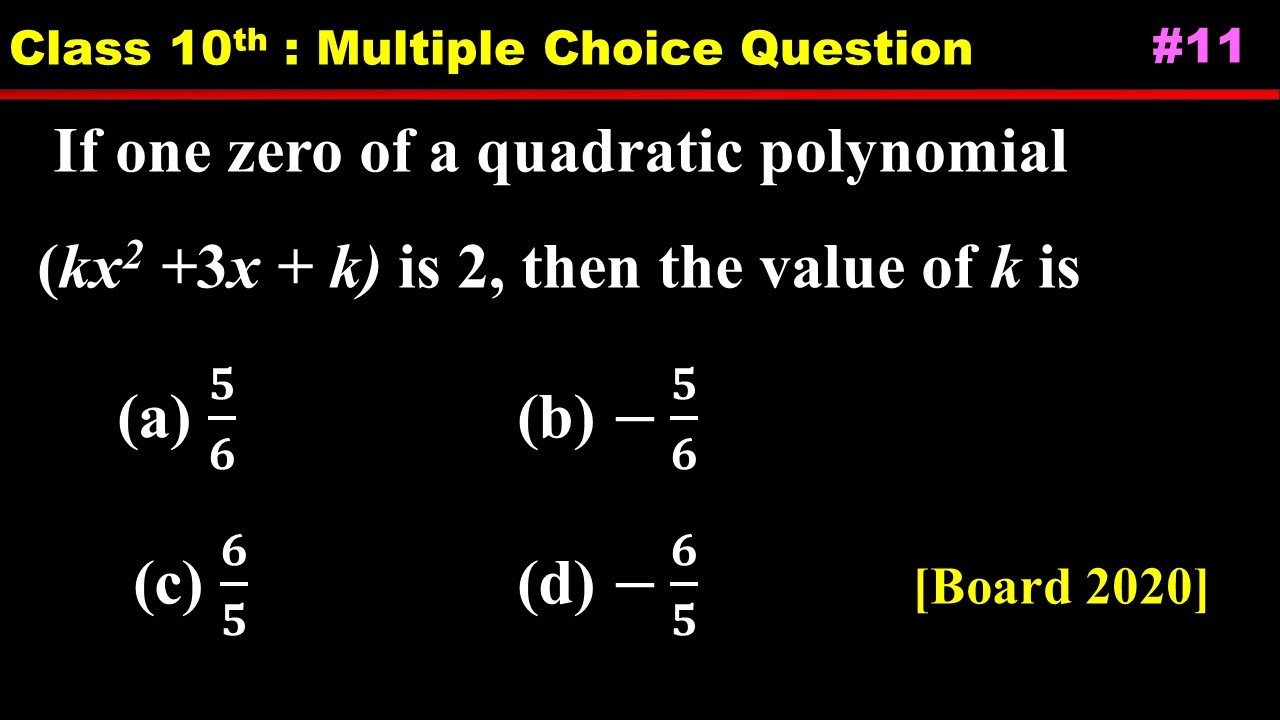 MCQ 11 | Multiple choice question Class 10 Polynomials - YouTube