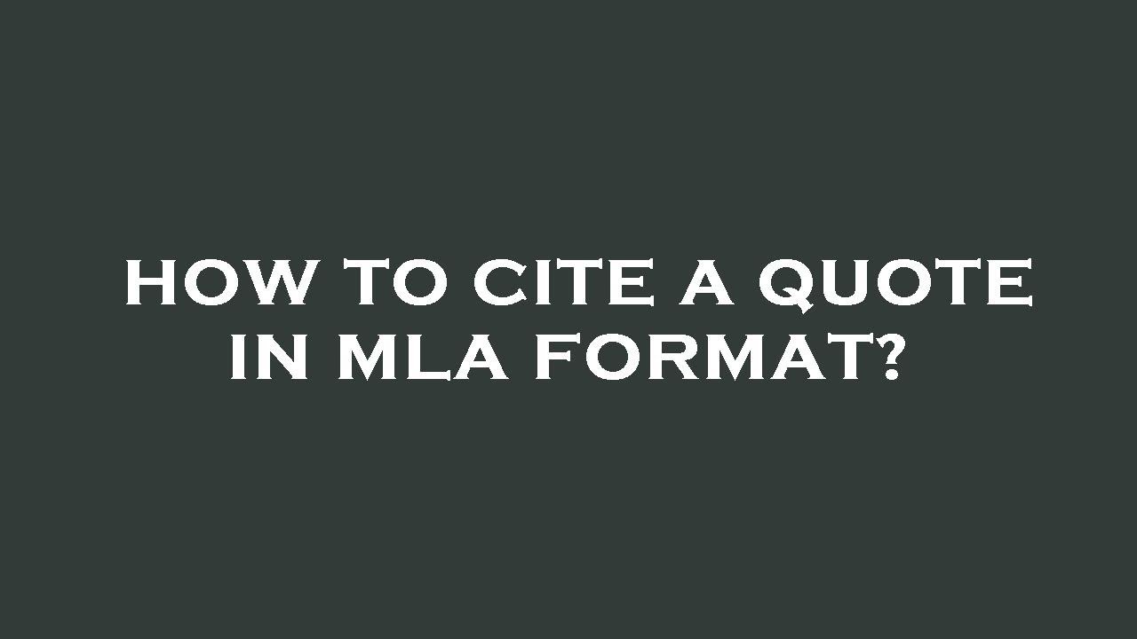 How to cite a quote in mla format? - YouTube