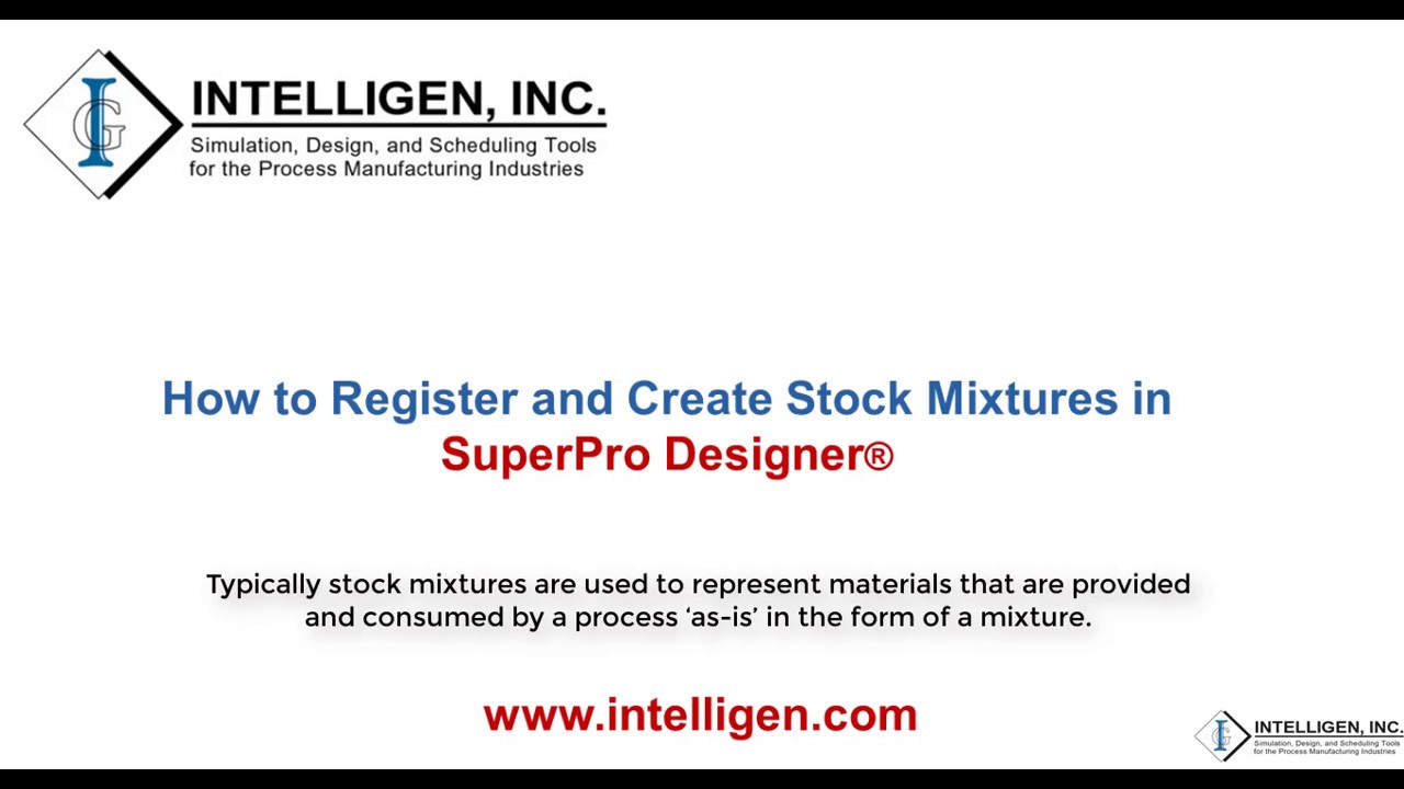 How to register and create Stock Mixtures in SuperPro Designer - YouTube