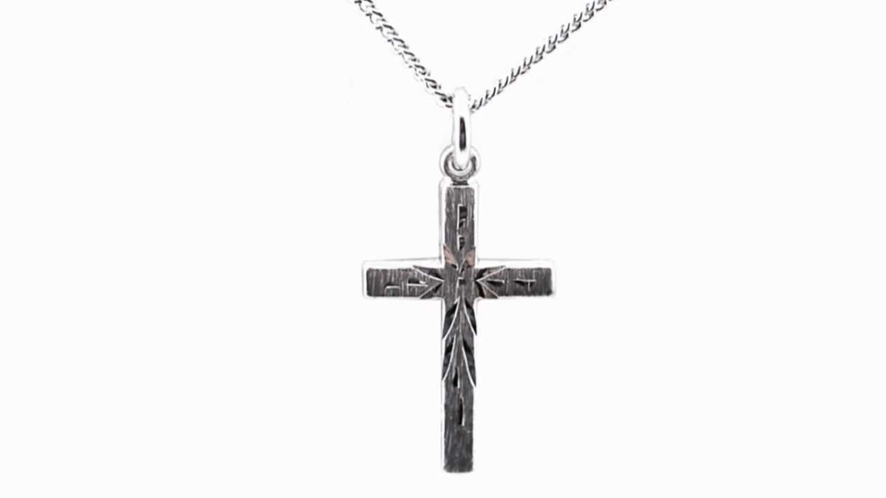 Sterling Silver Cross Necklace with Etched Design - YouTube
