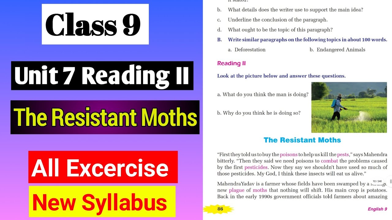 Class 9 English Unit 7 Reading II The Resistant Moths All Exercise | English Chapter 7 Exercise ...