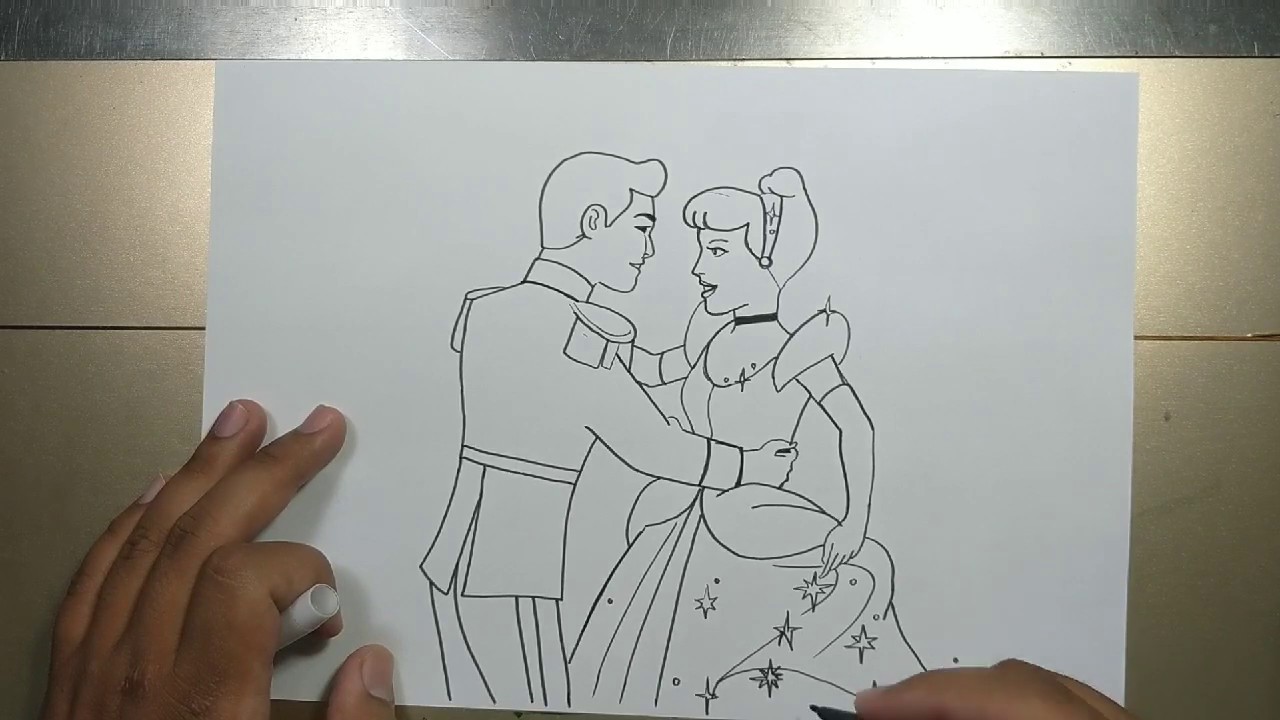 How to draw CINDERELLA with prince step by step - YouTube