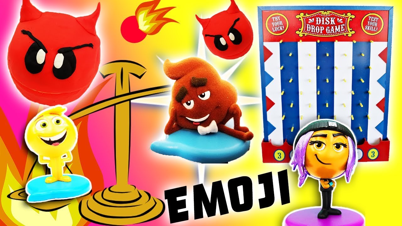 Emoji Movie Disk Drop Game with Play-Doh Drill N Fill Devilicious, Gene ...