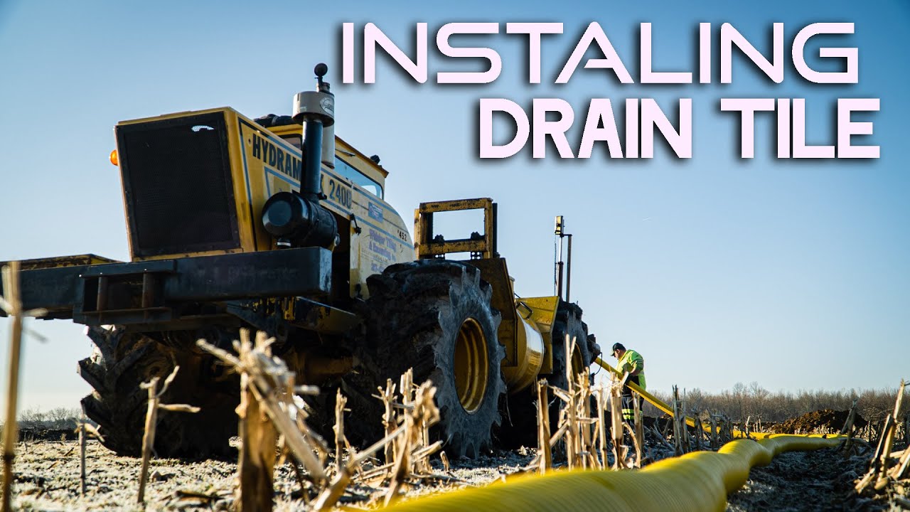 INSTALLING DRAIN TILE // Backfilling Trench with Excavator-In Cab ...