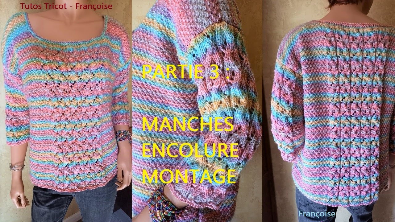 (3) Tuto Tricot Pull Femme au point ajouré et au point de Blé facile 34 ...