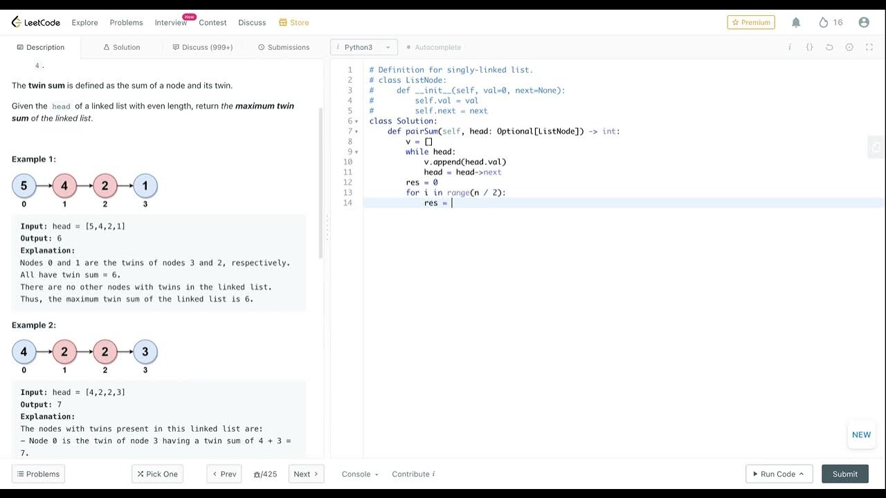 Leetcode May Daily Day 17 2130 Maximum Twin Sum Of A Linked List Youtube