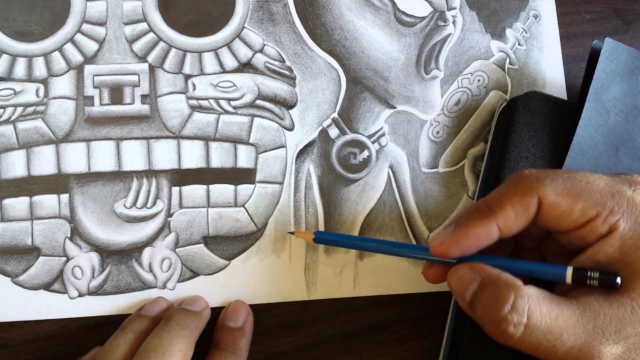 How to draw Aztec style stone head. - YouTube