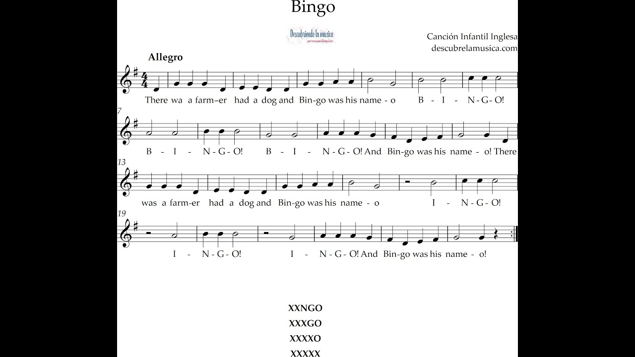 Bingo. Partitura para flauta dulce - YouTube