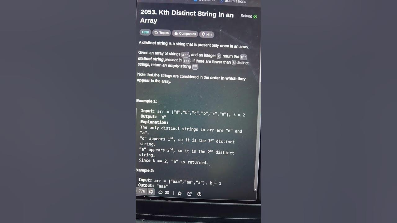 Kth Distinct String Leetcode 2053 Leetcode Coding Youtube 4725