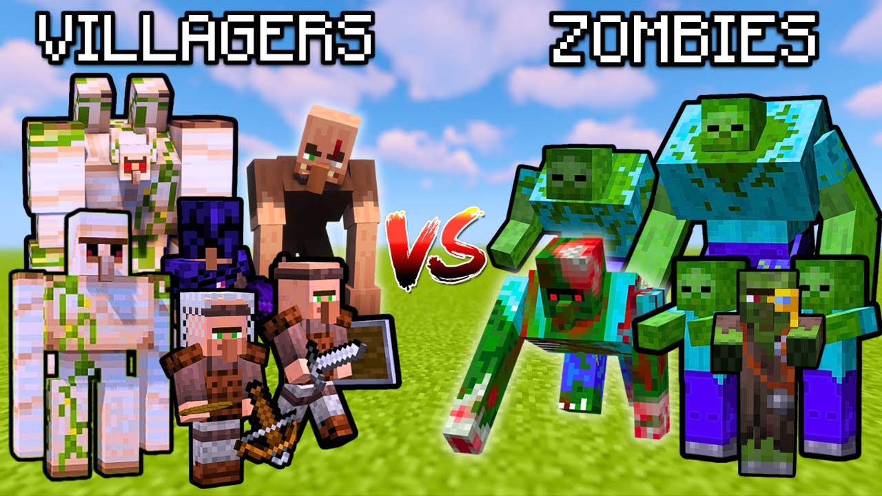 VILLAGERS vs ZOMBIES - Minecraft Mob Battle - YouTube