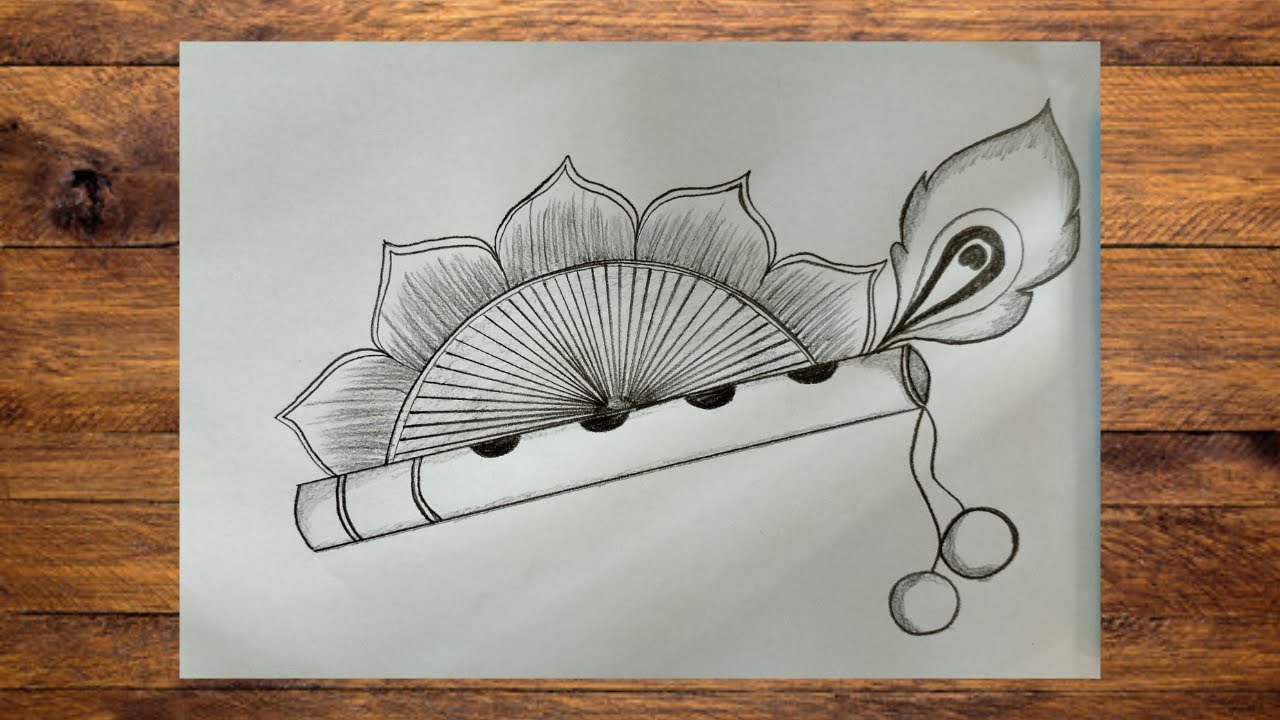 how to draw flute of Krishna || easy bansuri drawing step by step ...