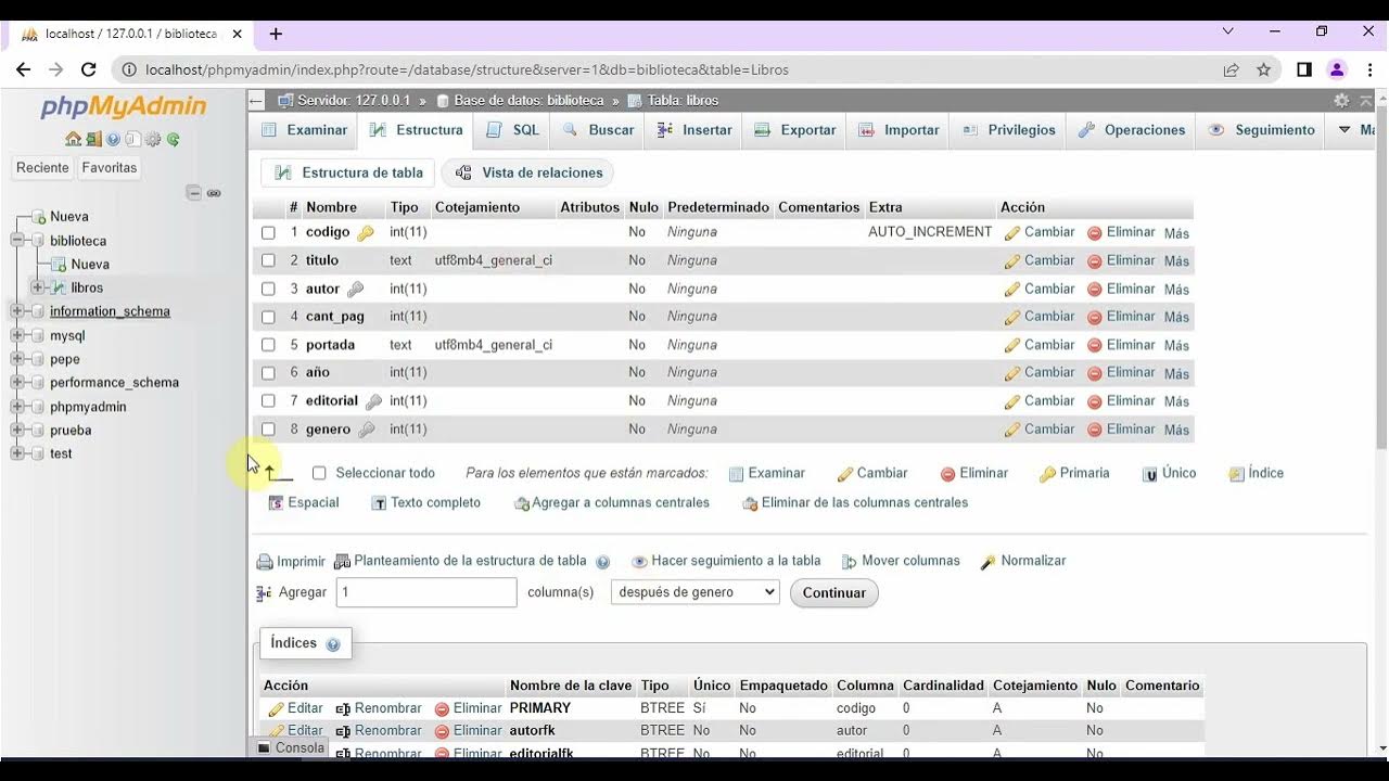creando base de datos biblioteca php myadmin tablas y relaciones - YouTube