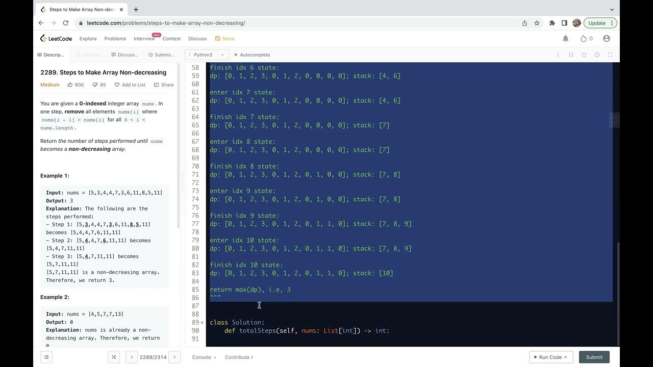 Leetcode 2289. Steps to Make Array Non-decreasing - DP and monotonic stack - YouTube
