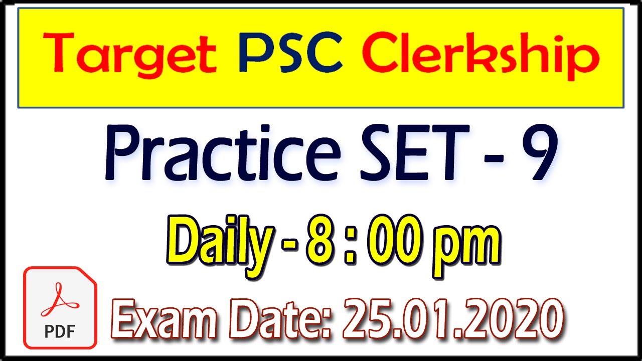 PSC Clerkship Exam 2020 || Practice SET 9 with PDF || Daily GK TEST at ...