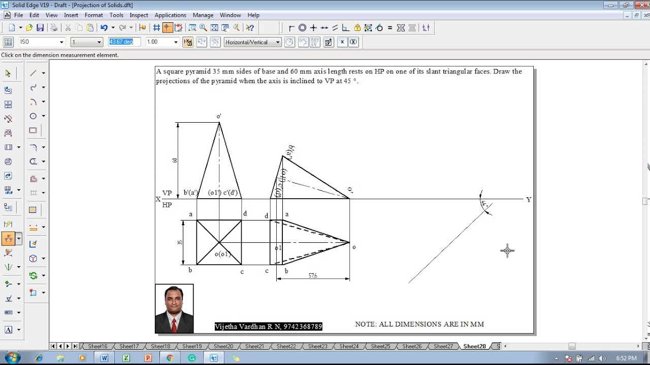 Example 28 on Projections of Solids - YouTube