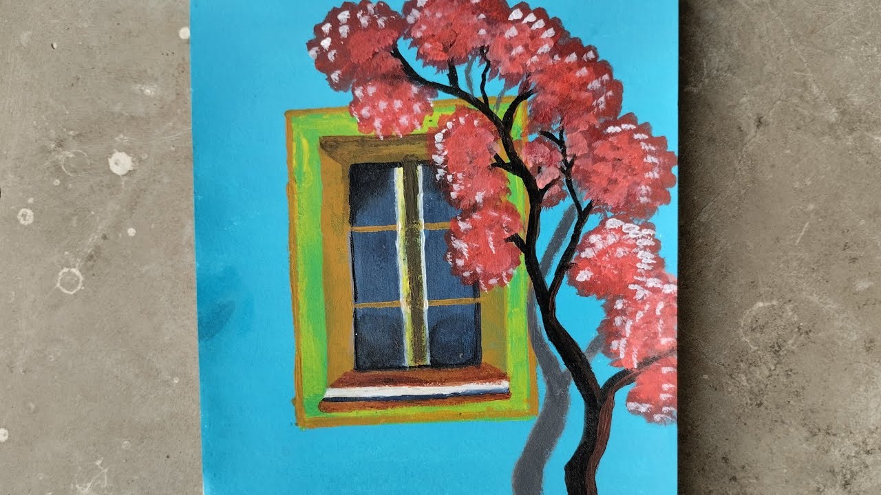 Flowers in Window / acrylic painting tutorial for beginners/ step by ...