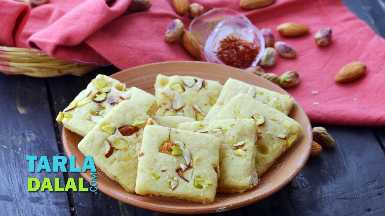 Kesar Pista Biscuits, Eggless Kesar Pista Badam Cookies by Tarla Dalal ...