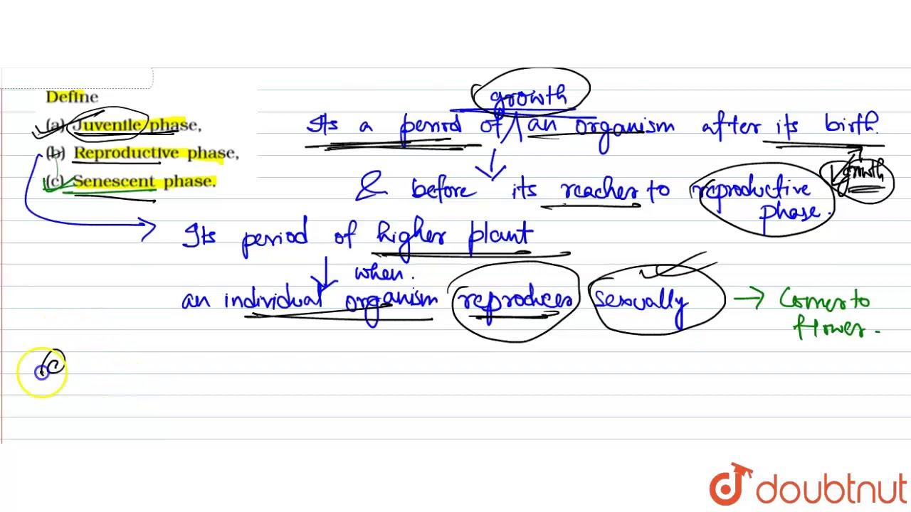 Define (a) Juvenile phase,(b) Reproductive phase, (c) Senescent phase ...