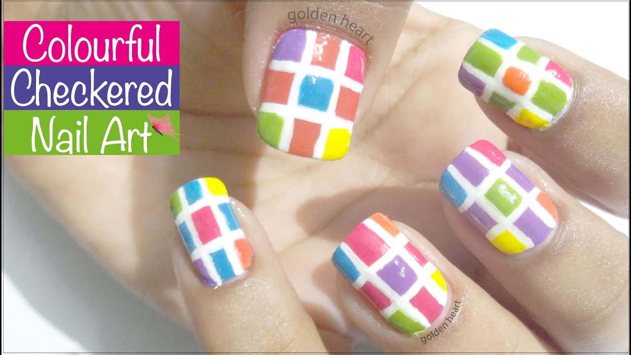 Colourful Checkered Nail Art, Long/Short Nails | #Prachi Gajjar - YouTube