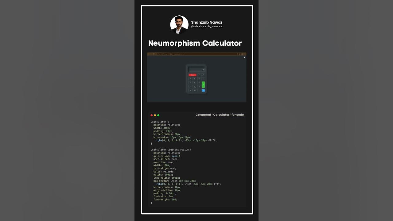 Neumorphism Calculator - Html, Css and JavaScript - YouTube