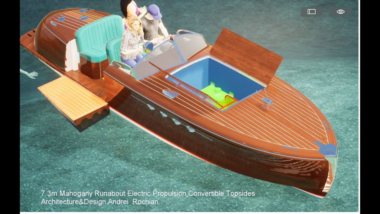 7.3m Mahogany Runabout Electric Propulsion Convertible Topsides ...