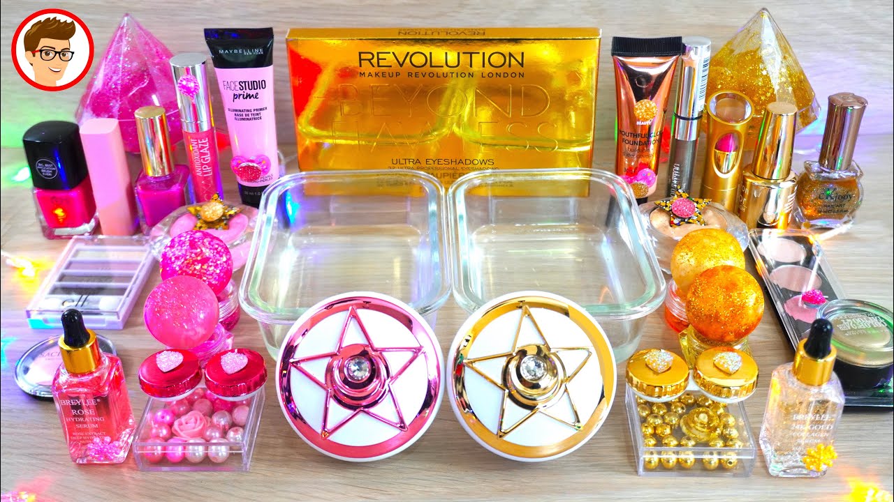 Pink vs Gold Makeup mixing into slime 💖 💛 [ASMR] | color vs color ...