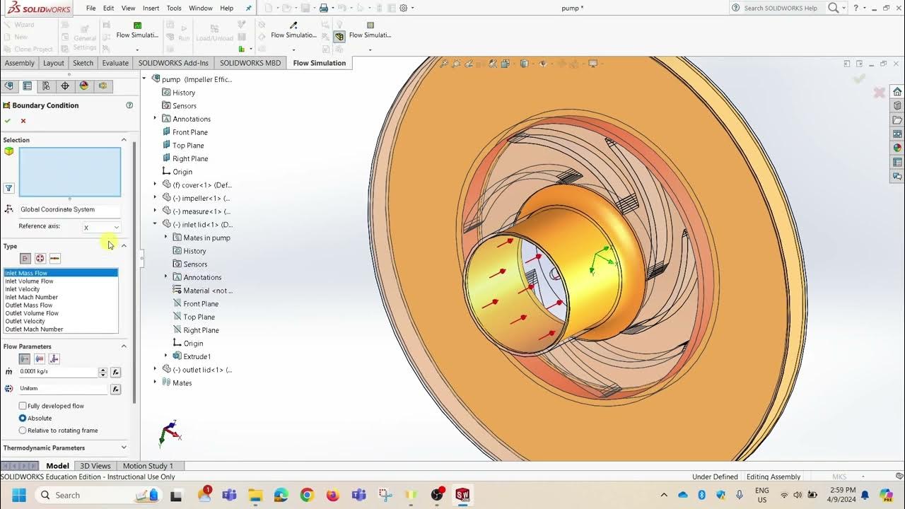 Solidworks Flow Simulation - Rotating Region (Pump Impeller) (Part 1/3) - YouTube