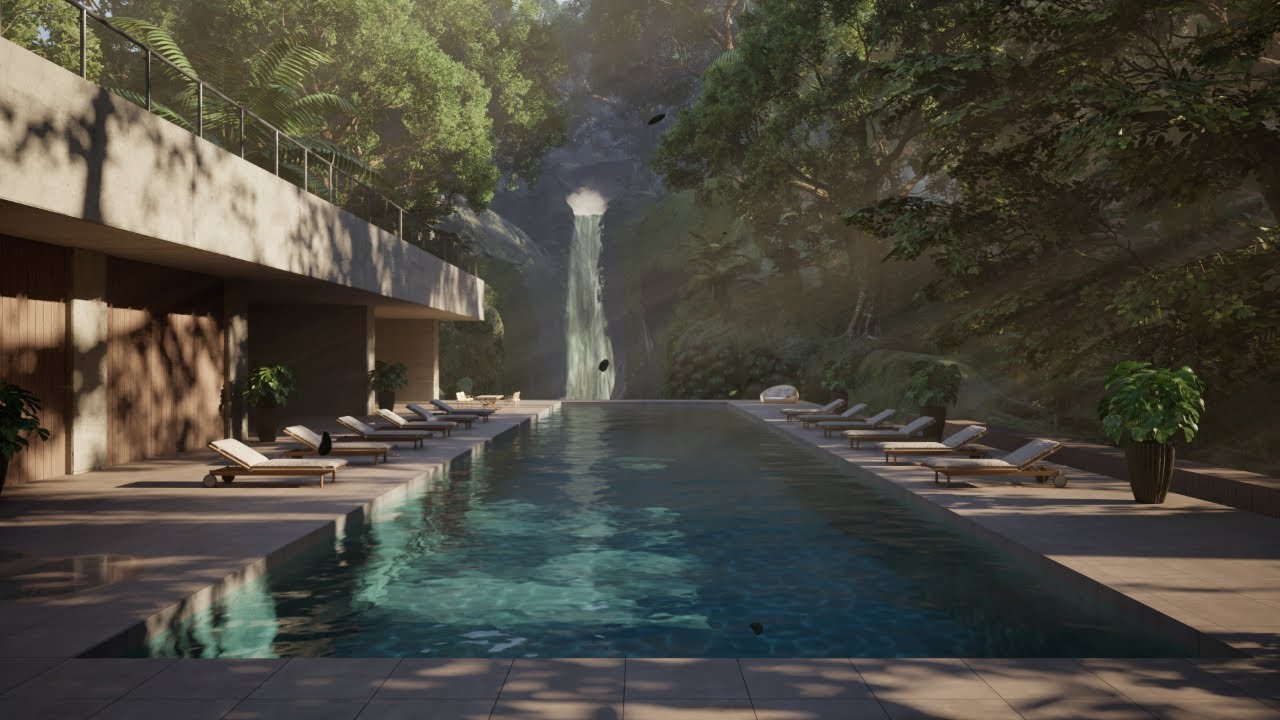 Tropical Escape | 2 Hours of Waterfall and Poolside Tranquility - YouTube