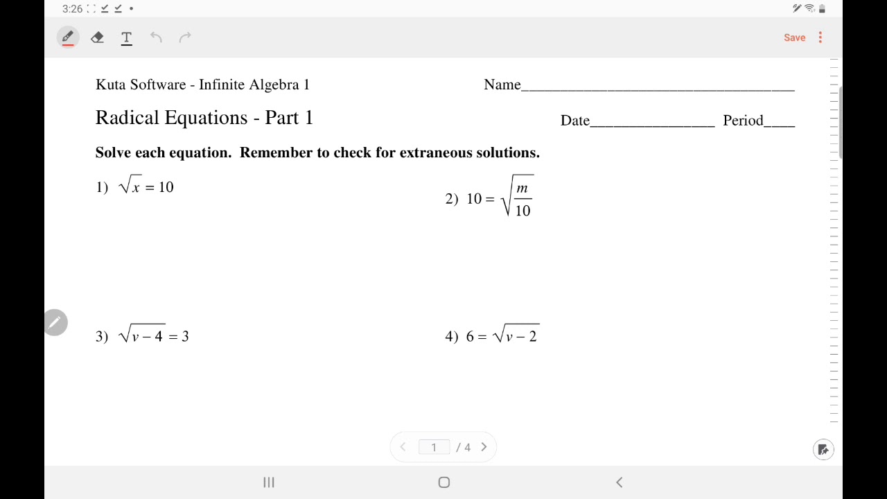 Kuta Software - Algebra 1: Solving Radical Equations (part 1) | IngWan ...
