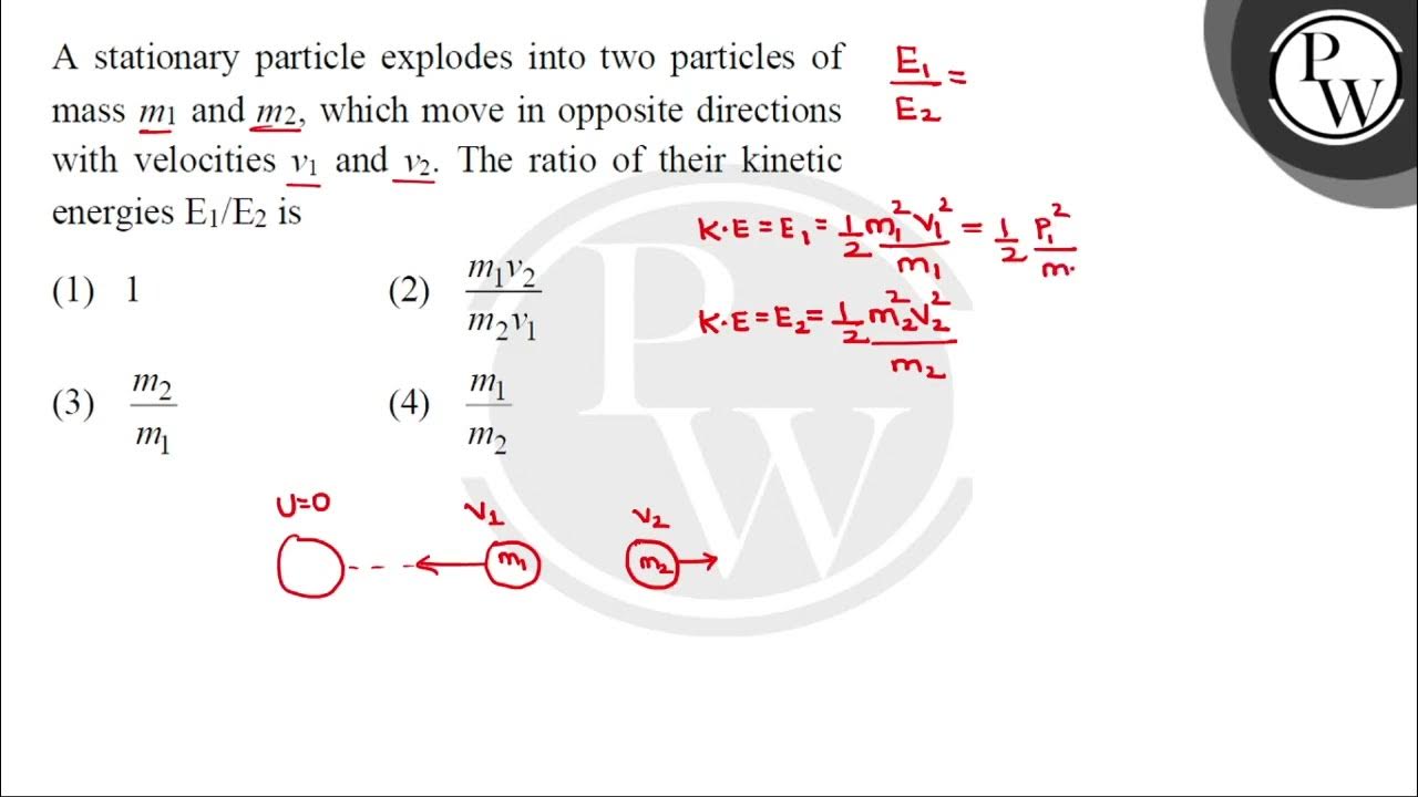 A stationary particle explodes into two particles of mass \( m_{1} \) and \( m_{2} \), which mov ...