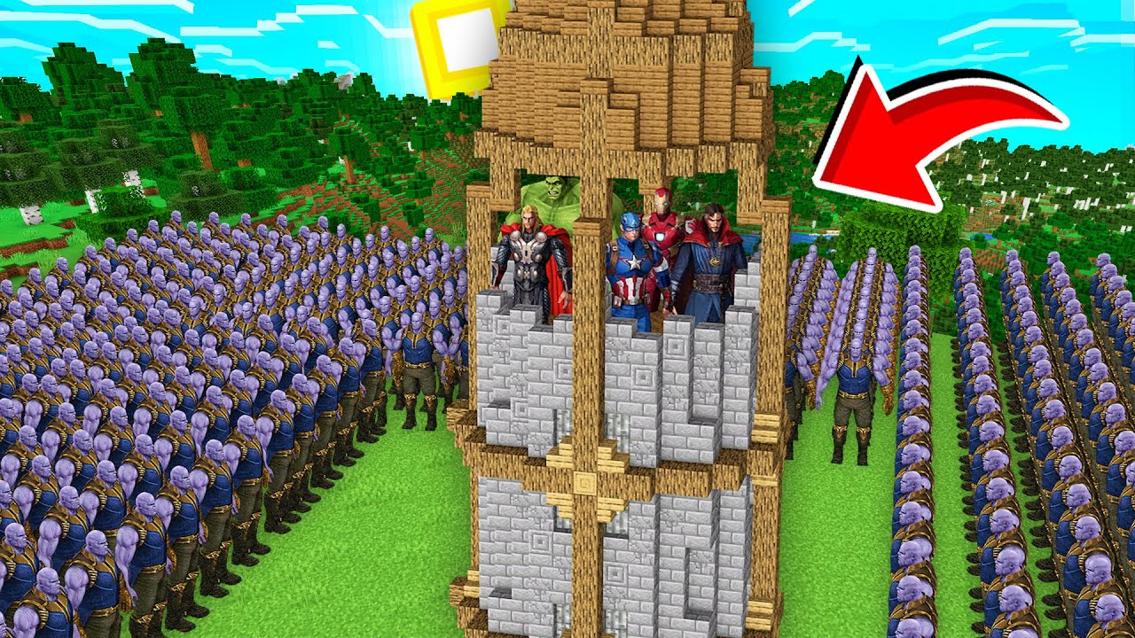 1000 THANOS vs SUPERHEROES TOWER DEFENSE BASE in minecraft - AVENGERS ...