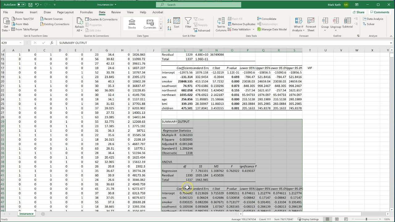Excel: multicollinearity; variance inflaction factor (VIF) - YouTube