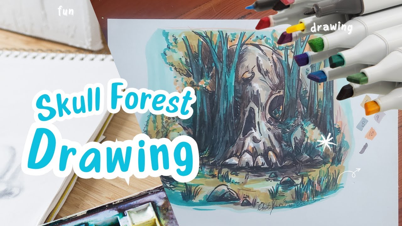 Skull Forest Drawing with Markers , Colorful and Mystical Vlog - YouTube