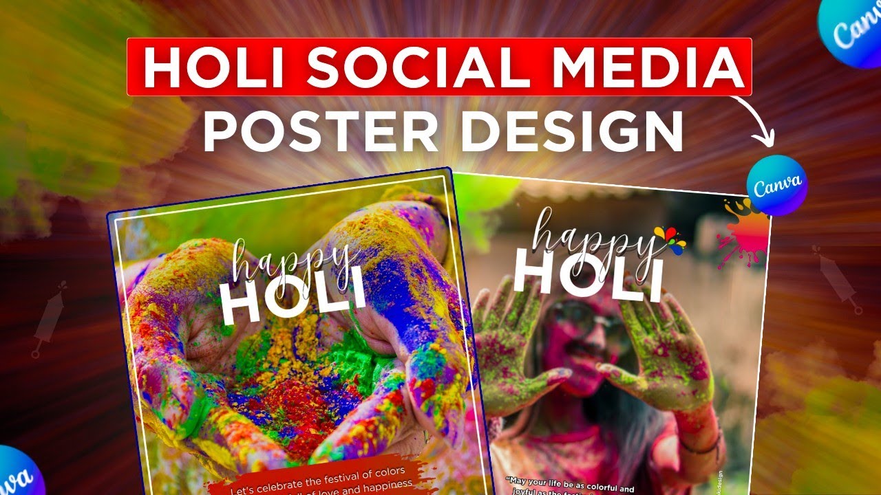 Holi social media poster design in canva | design tutorial - YouTube