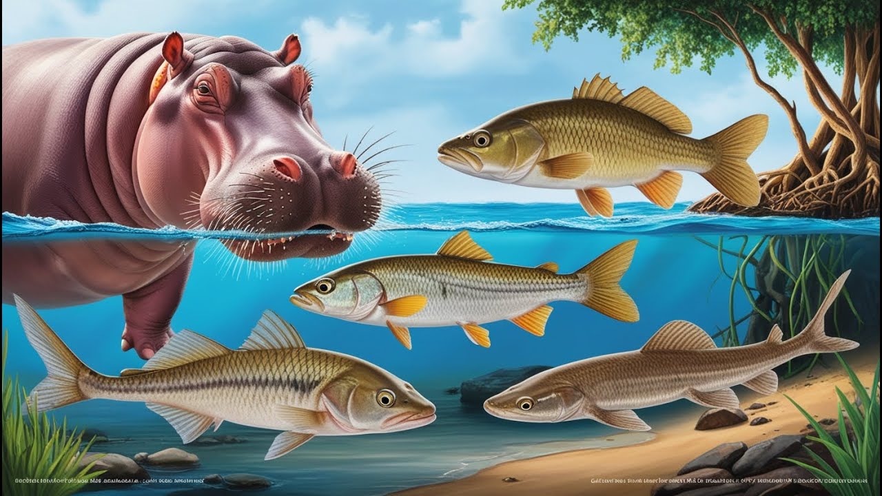 **🐘🌊 ANIMAL WORLD 4K: Majestic Hippopotamus, Catfish, Tilapia, Eel ...