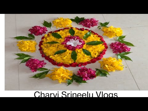 Simple Real flower rangoli designs//Real flower decoration ideas at ...