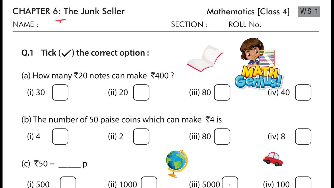 Class 4, Maths, chapter 6 The Junk seller worksheet solution with explanation part 1 - YouTube