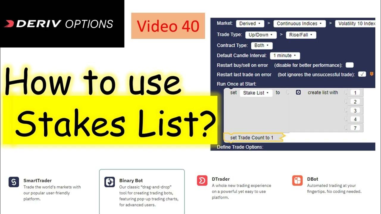 How to create a binary bot? Binary Bot Strategy "Create Stakes List" - Video 40 - YouTube