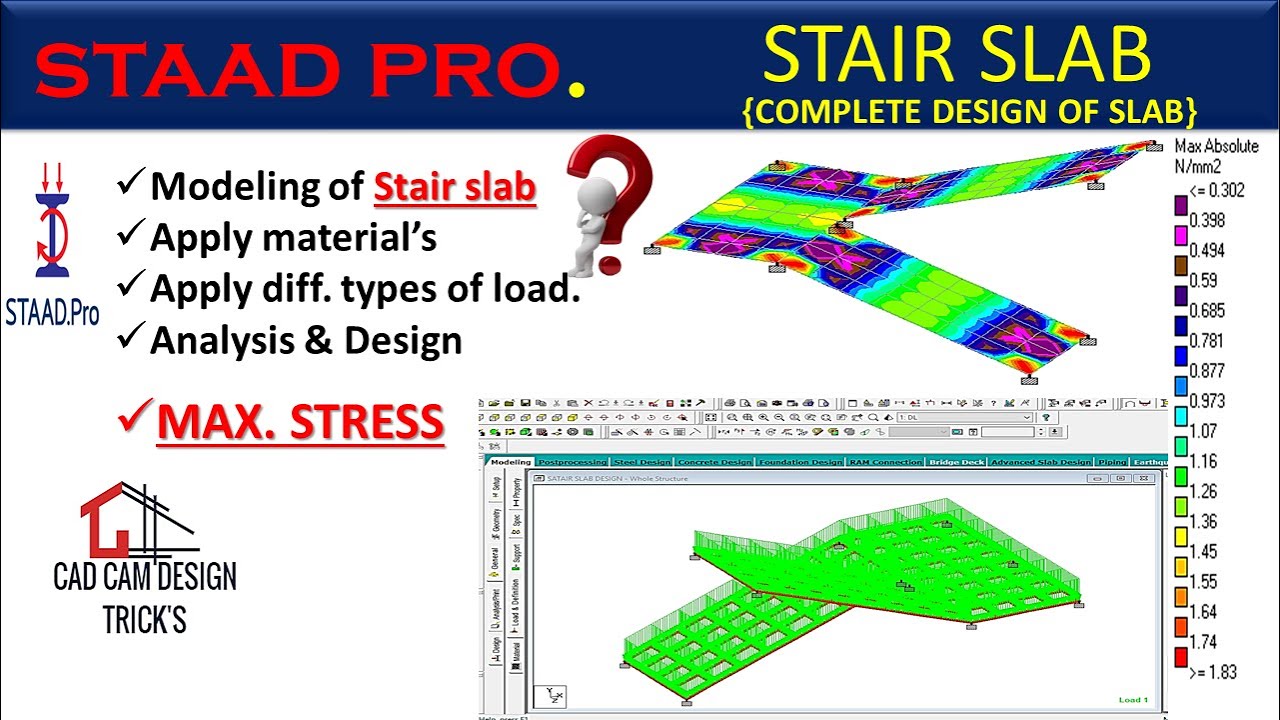 COMPLETE STAIR SLAB DESIGN IN STAAD PRO. - YouTube