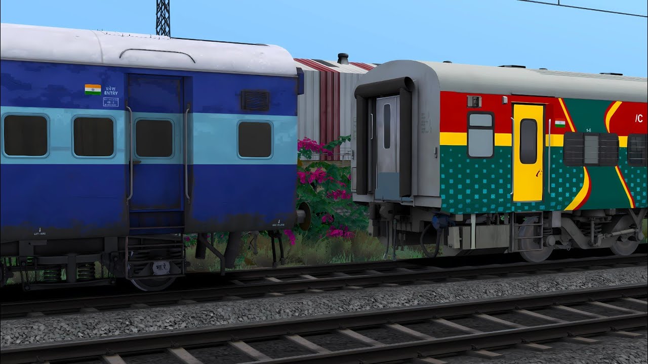 WAP-7 ELECTRIC ENGINE COUPLING ICF BLUE COACH TO AK LHB RED COACHES ...