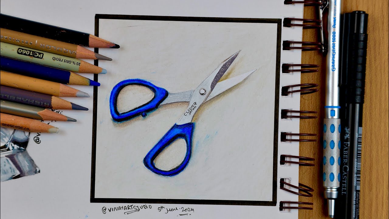 Drawing a realistic pair of scissors - YouTube
