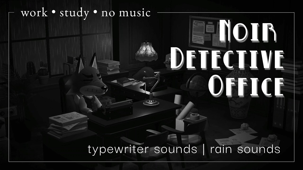 noir detective office 🔍 typewriter sounds, rain tap sounds | noir acnh ...