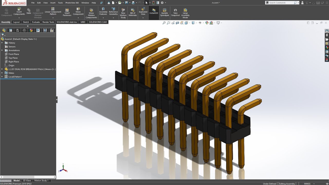 Solidworks Create 3D Model and Assembly [2.54mm pitch Pin Header ...