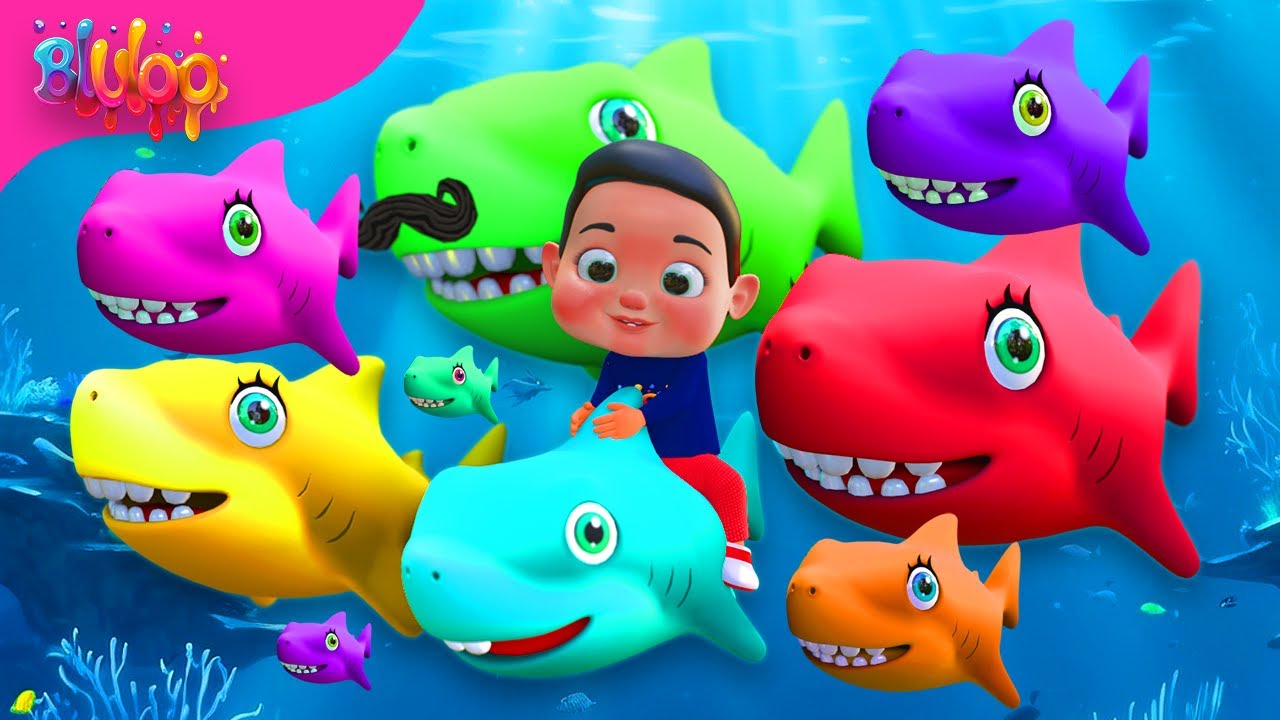 Baby Shark Dance | Colorful Shark Song | BluLoo Nursery Rhymes & Kids ...