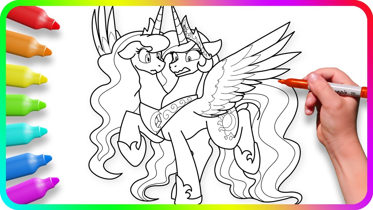 MY LITTLE PONY Coloring Pages - Princess Luna and Celestia / How to ...