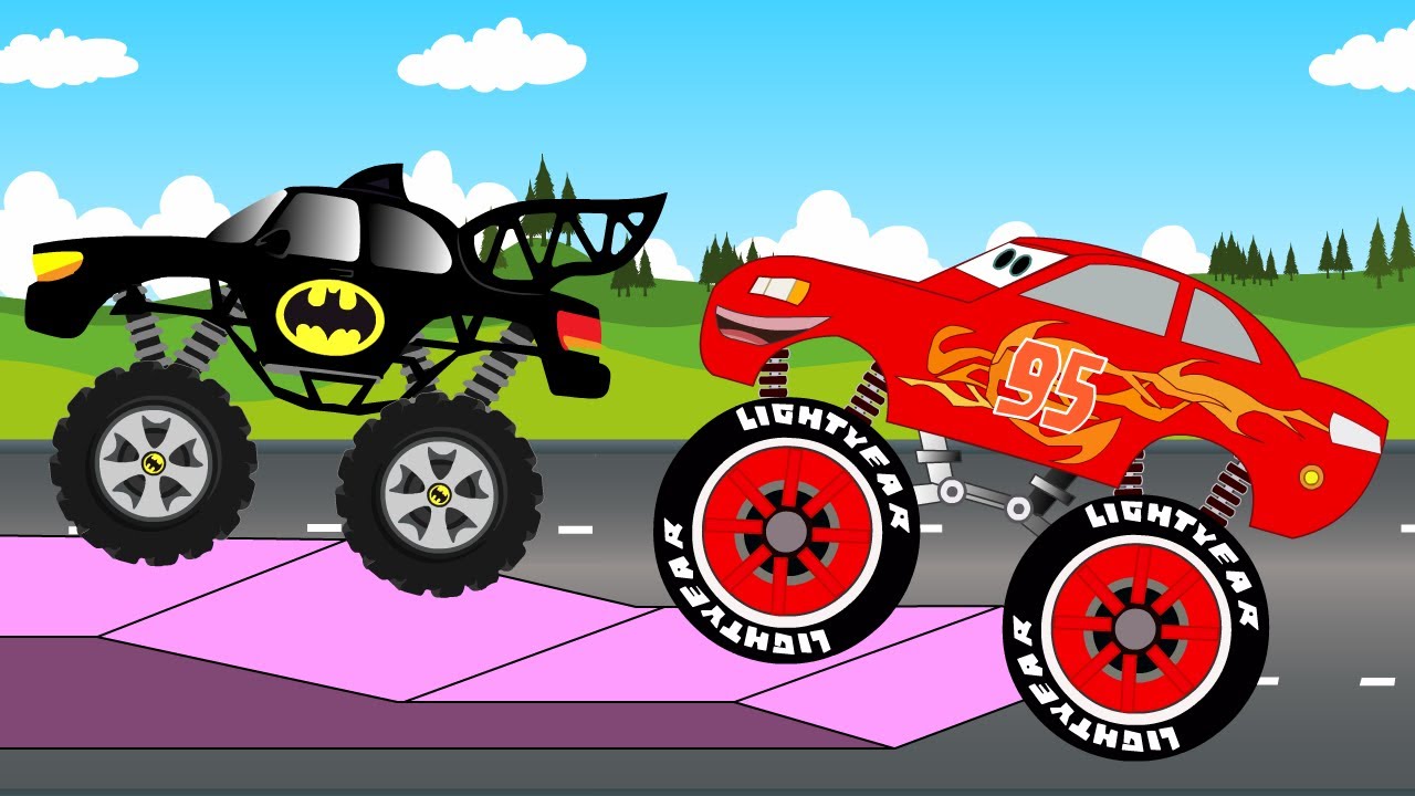 Disney Lightning Mcqueen Truck Vs Batman Monster Truck For Children ...