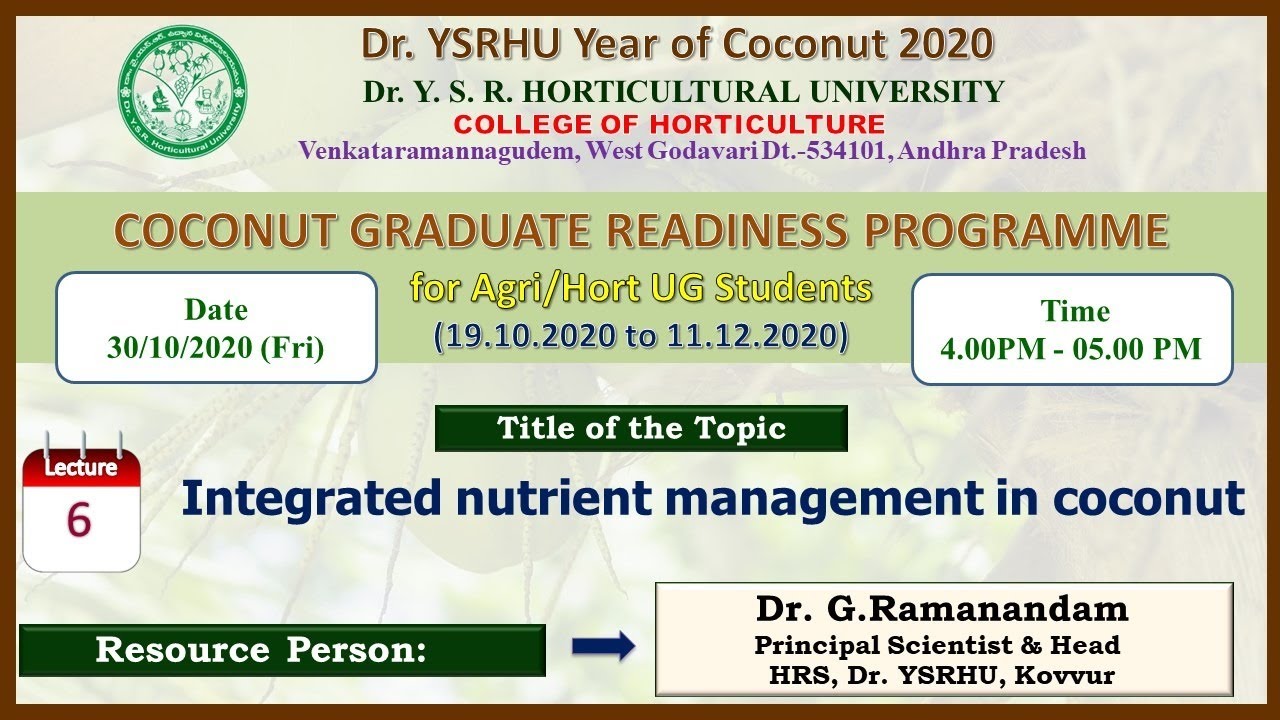 "Dr.YSRHU Coconut Graduate Readiness Programme-Lecture 6 - YouTube
