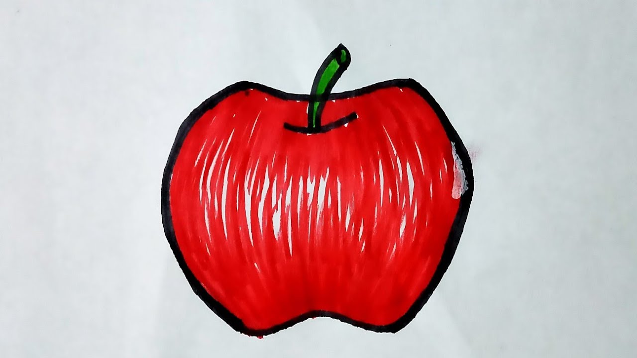 How To Draw A Apple very easy | sketch pens | Apple drawing for ...