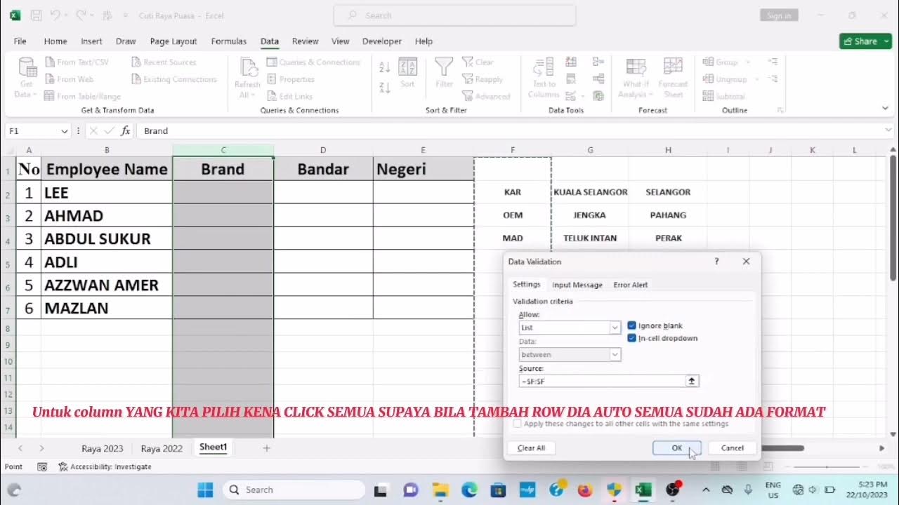Data Validation Drop Down Part 1 Cara Gunaexcel 365 Youtube